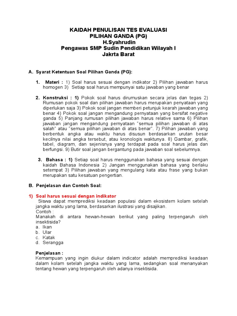 Kaidah Penulisan Soal PG | PDF