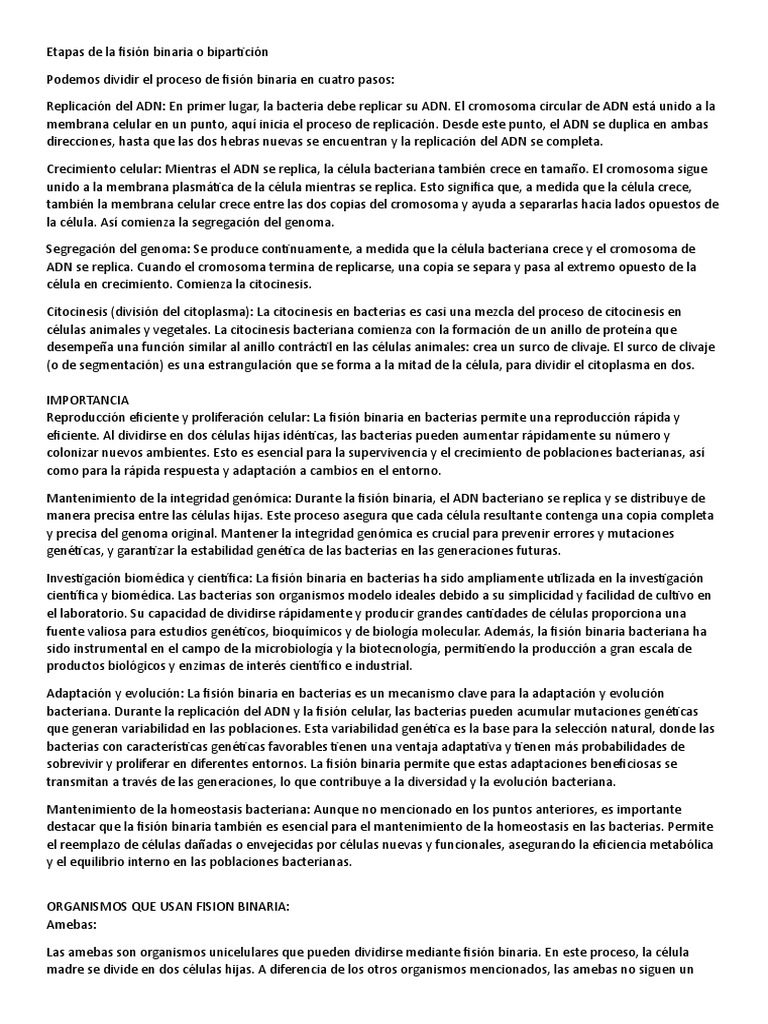 Etapas de La Fisión Binaria o Bipartición | PDF | Las bacterias ...