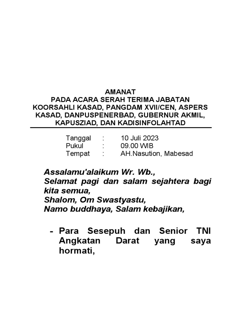 09JULI2023 Sambutan Ketua Panitia Kasad Award 2023 | PDF