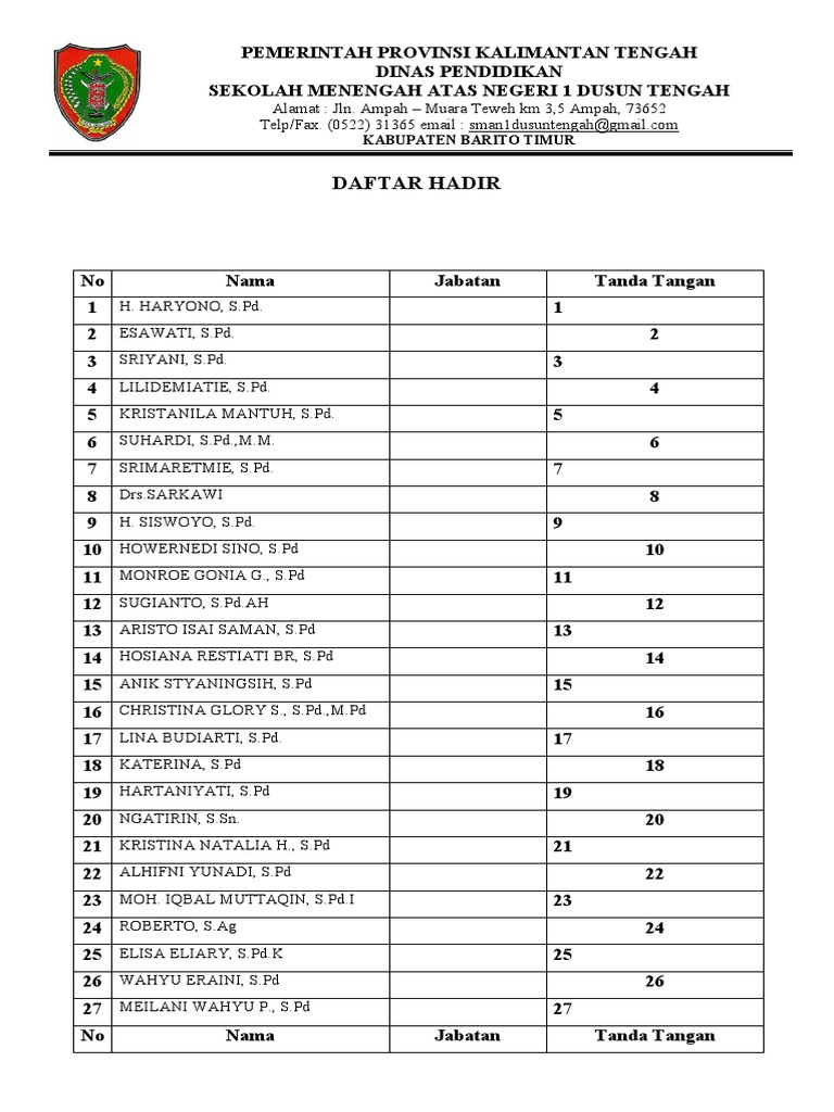 Contoh Daftar Hadir Guru 2023 | PDF