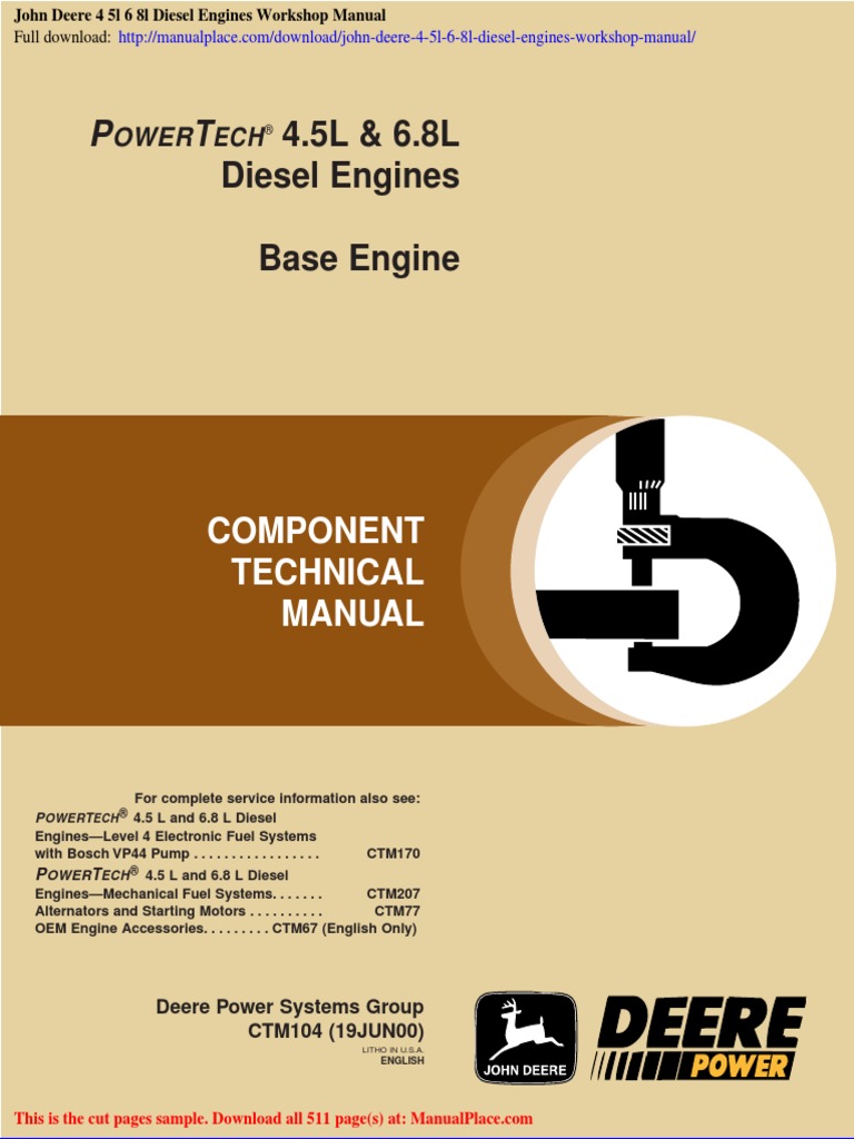 John Deere 4 5l 6 8l Diesel Engines Workshop Manual | PDF