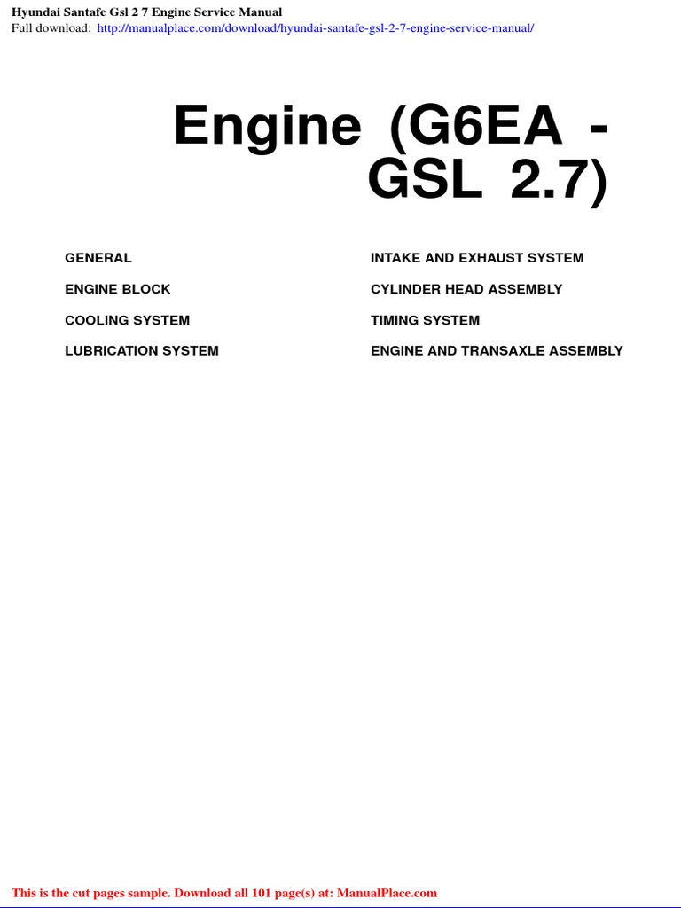 Hyundai Santafe GSL 2 7 Engine Service Manual | PDF | Technology & Engineering