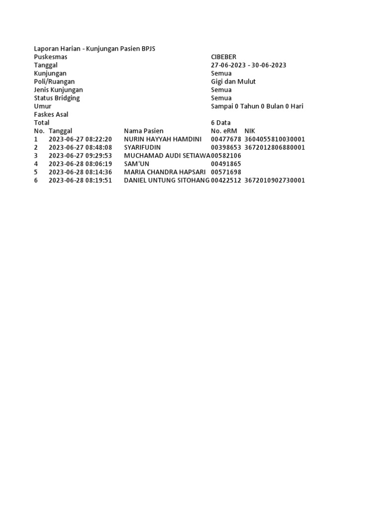 Laporan - Kunjungan Pasien BPJS | PDF