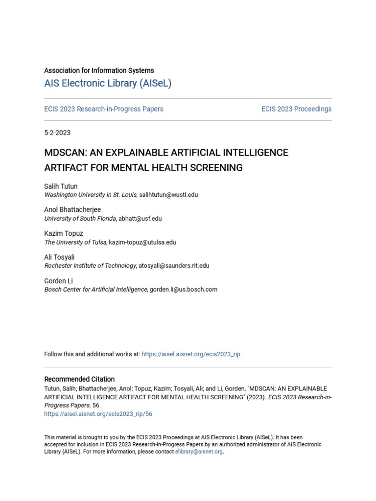 Mdscan - An Explainable Artificial Intelligence Artifact For Menta | PDF | Mental Disorder ...