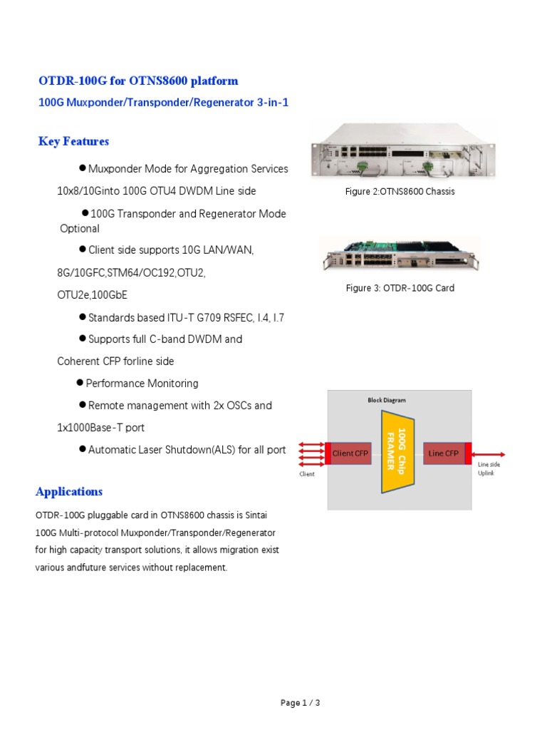 100g Otn Muxponder | PDF | Wavelength Division Multiplexing | Service Industries