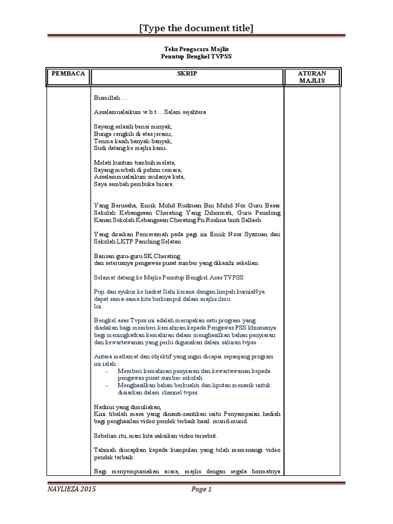 Teks Pengacara HAC 2015 | PDF