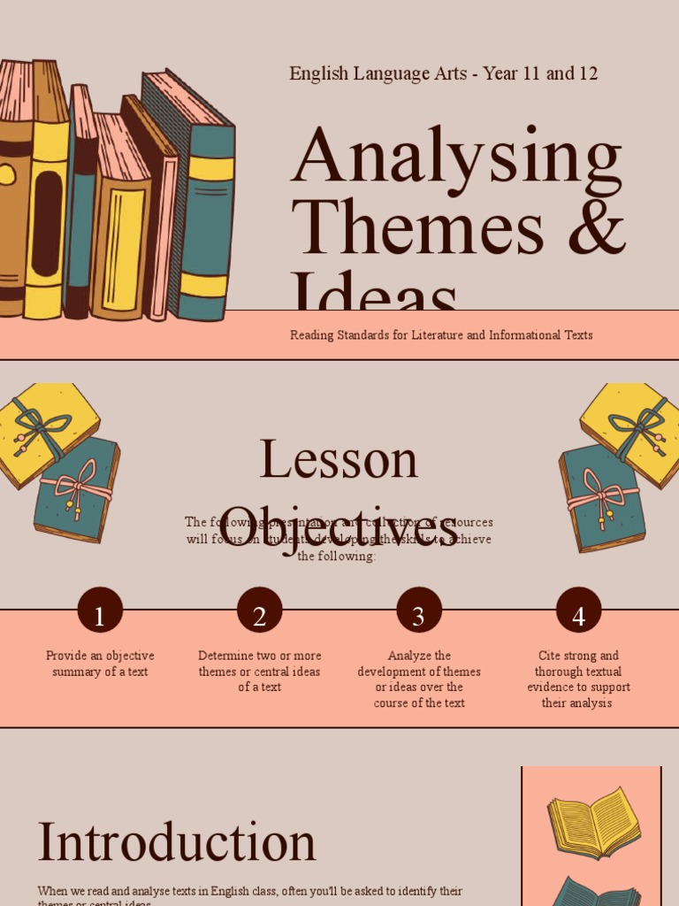 English Analysing Themes and Ideas Presentation Beige Pink Lined Style ...