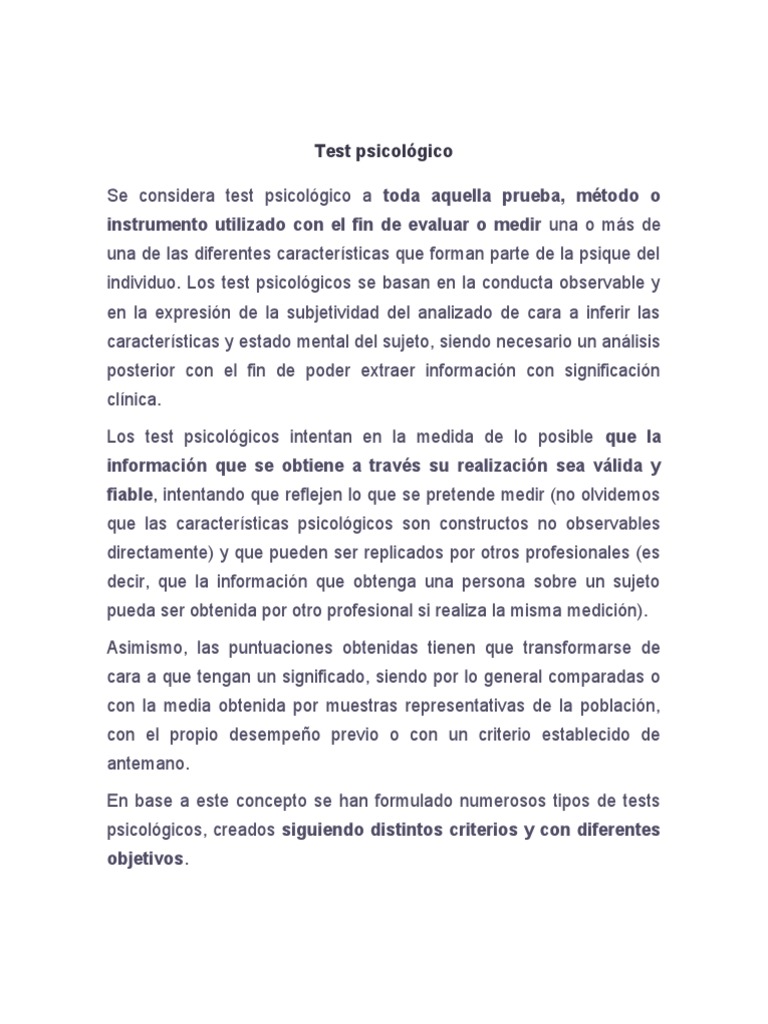 Tipos de Test Psicológicos y Su Uso | PDF