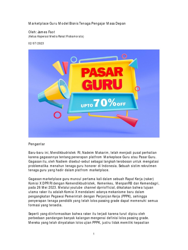 Marketplace Guru Model Bisnis Tenaga Pengajar Masa Depan | PDF