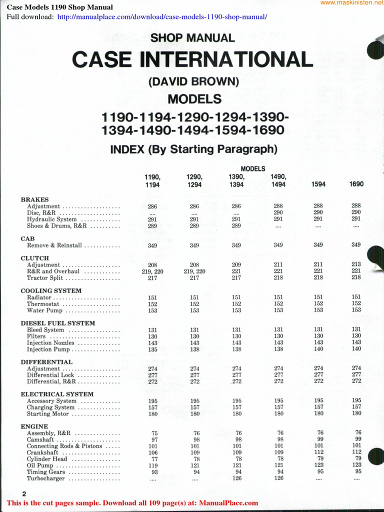 Case Models 1190 Shop Manual | PDF