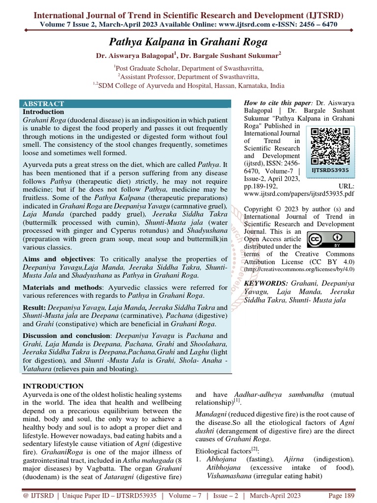 Pathya Kalpana in Grahani Roga | PDF | Ayurveda | Human Feces