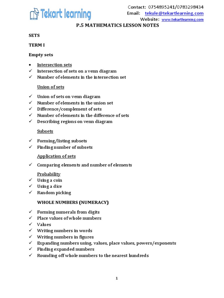 P.5 Math: Sets & Numeracy Guide | PDF | Arithmetic | Mathematical Concepts