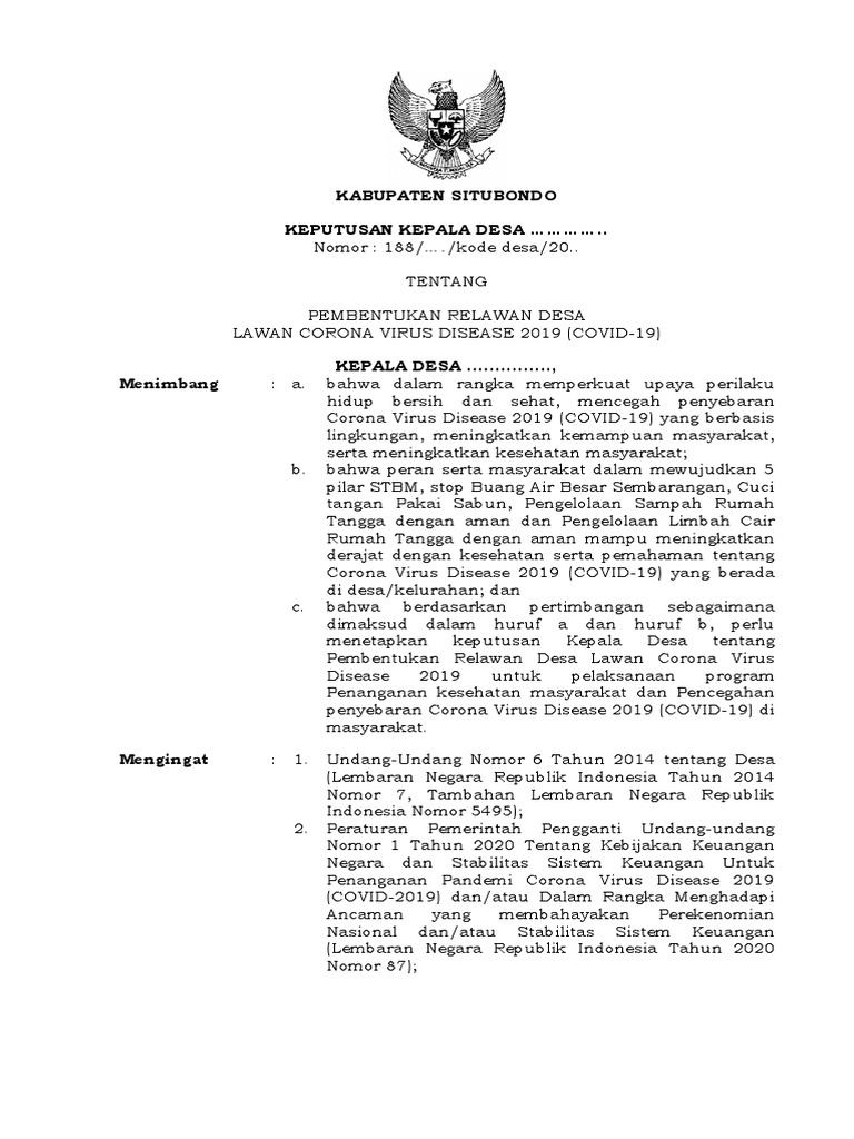 Contoh SK Relawan Desa (Covid-19) | PDF