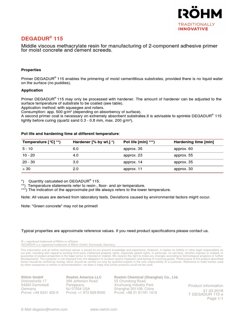 DEGADUR® TDS 115 e | PDF | Concrete | Industrial Processes