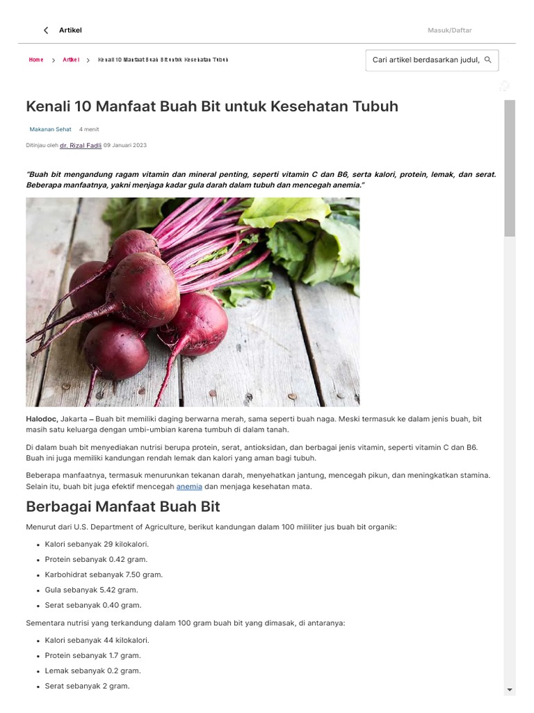 Kenali 10 Manfaat Buah Bit Untuk Kesehatan Tubuh-1 | PDF