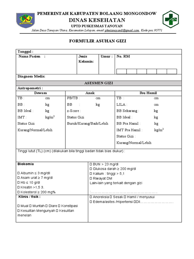 Formulir Asuhan Gizi Puskesmas | PDF