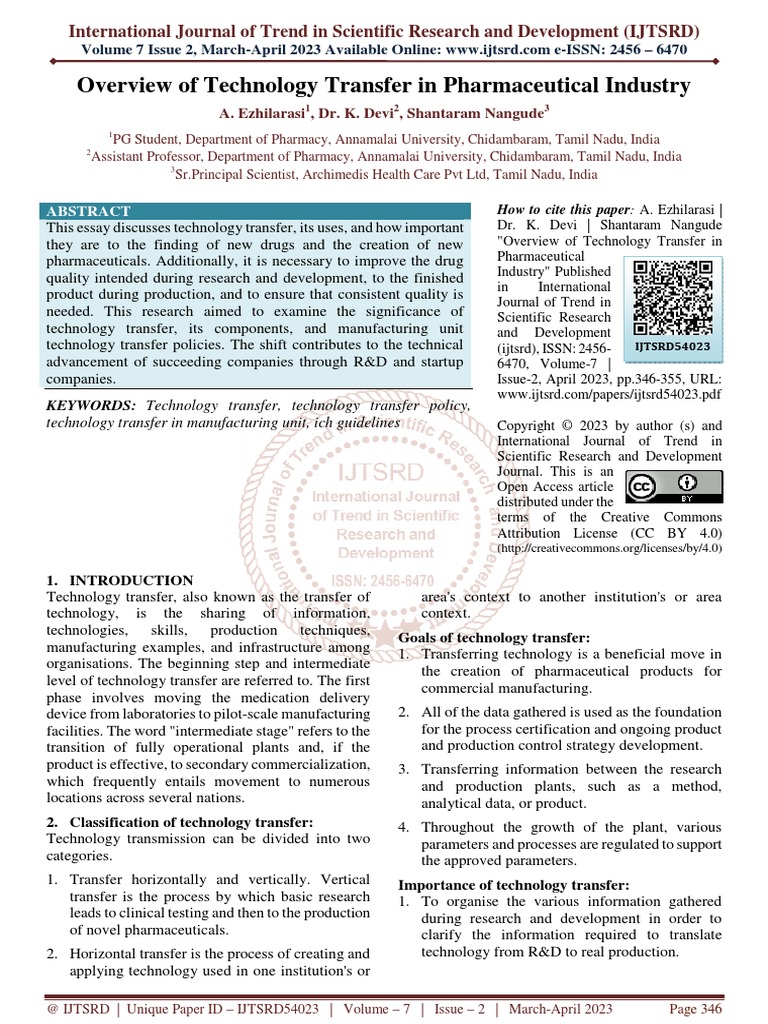 Overview of Technology Transfer in Pharmaceutical Industry | Download Free PDF | Verification ...