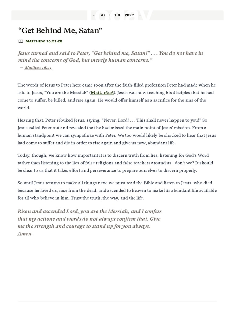 Jesus Rebukes Peter: A Lesson in Faith | PDF