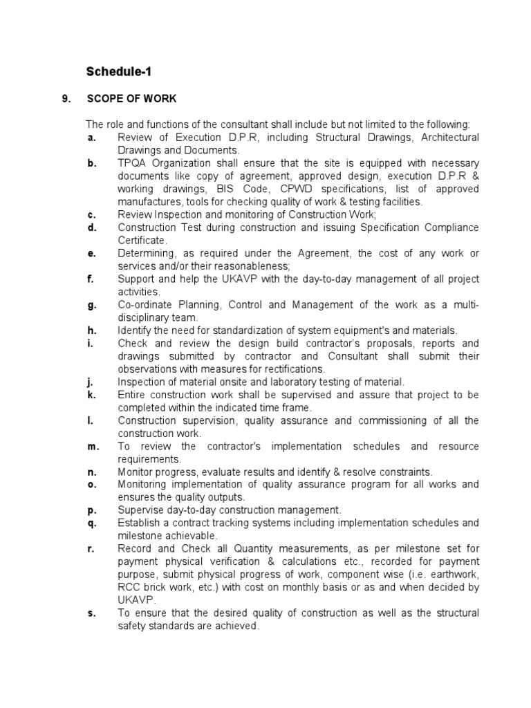 Housing Scope of Work | PDF | Specification (Technical Standard) | Quality Assurance