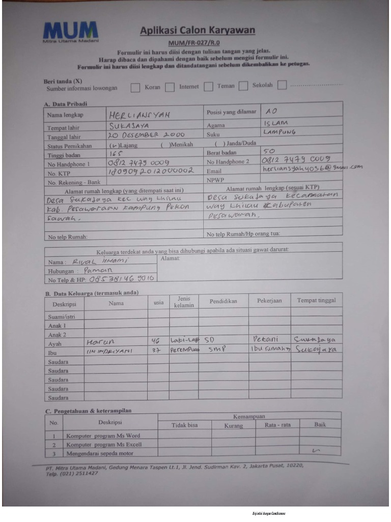 Form Karyawan Baru | PDF