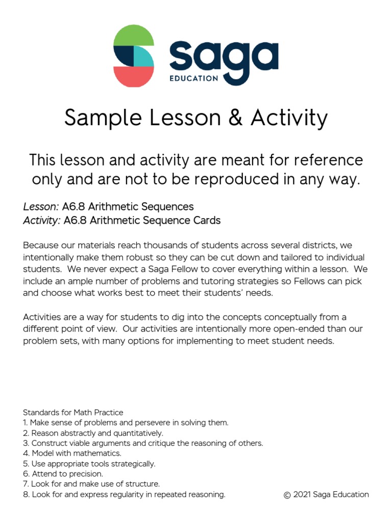Sample Lesson Activity Saga Education | PDF