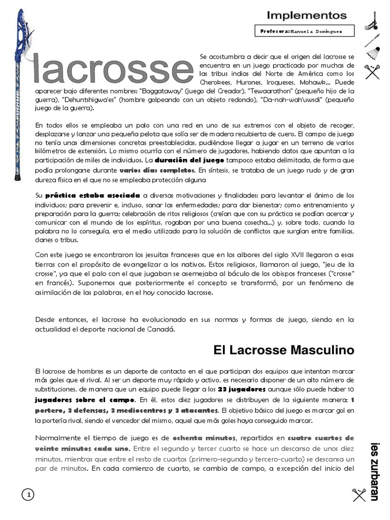 Historia Lacrosse | Descargar gratis PDF | Lacrosse | Reglas y regulaciones deportivas
