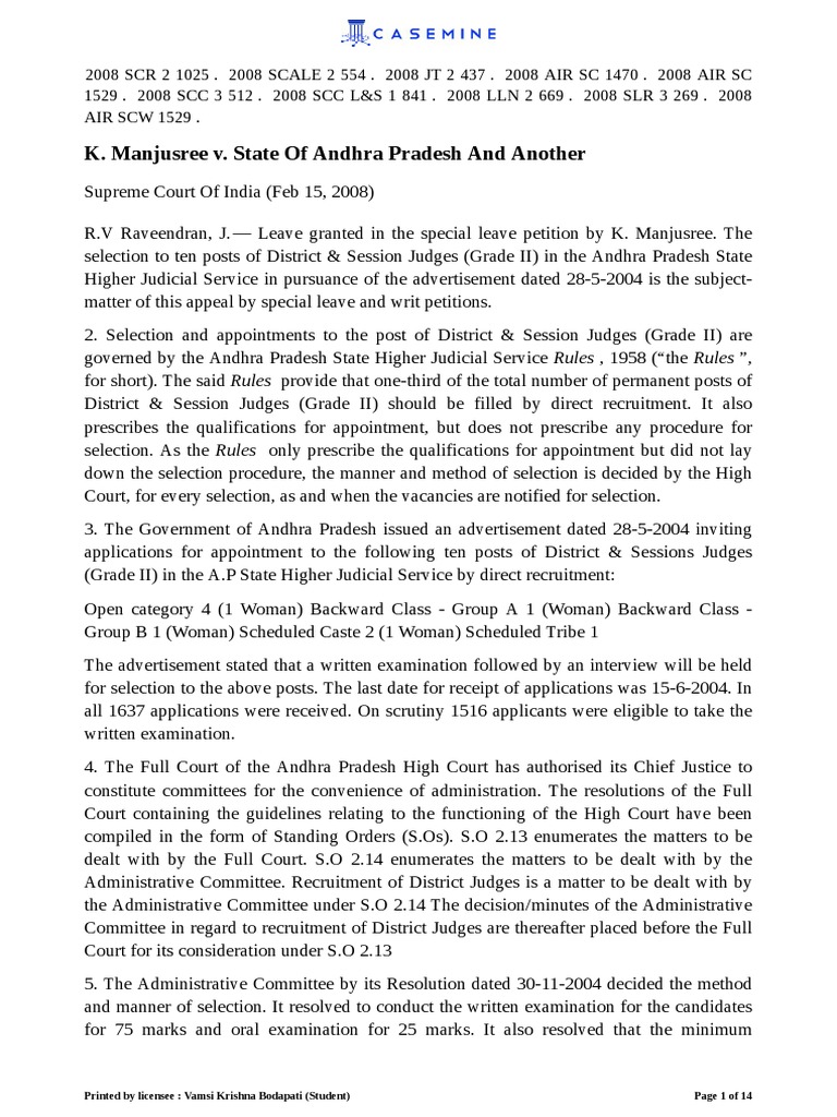 K. Manjusree v. State of Andhra Pradesh and Another | PDF