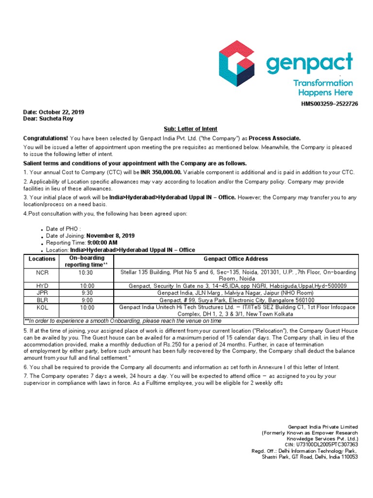 Genpact Offer Letter | PDF | Employment | Cheque
