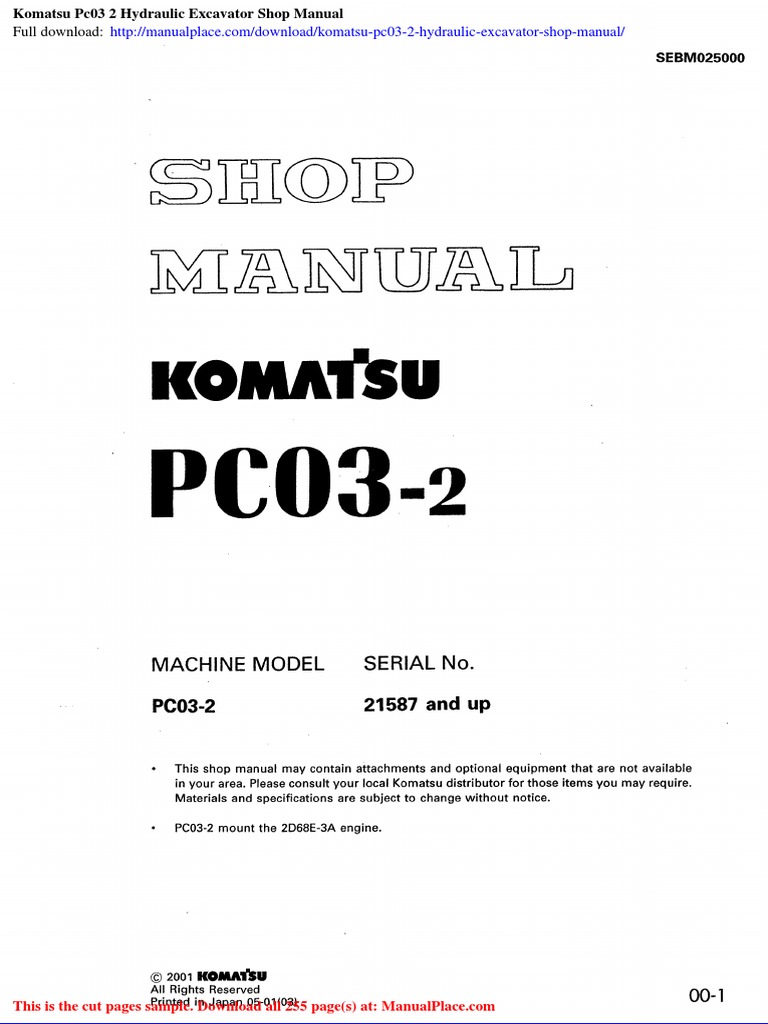 Komatsu Pc03 2 Hydraulic Excavator Shop Manual | PDF | Computers ...