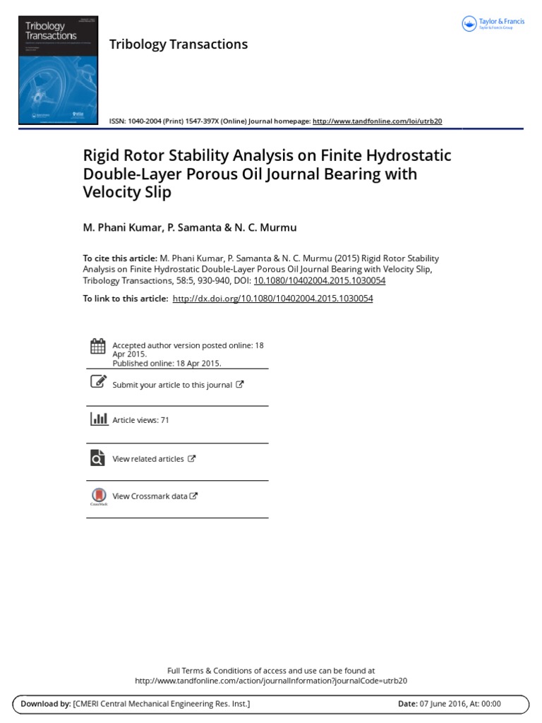 Rigid Rotor Stability Analysis On Finite Hydrostatic Double Layer Porous Oil Journal Bearing ...