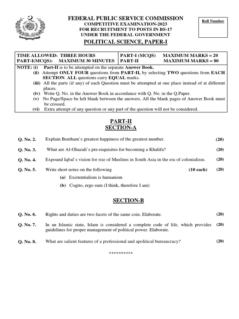 Political Science Exam Paper 2023 | PDF