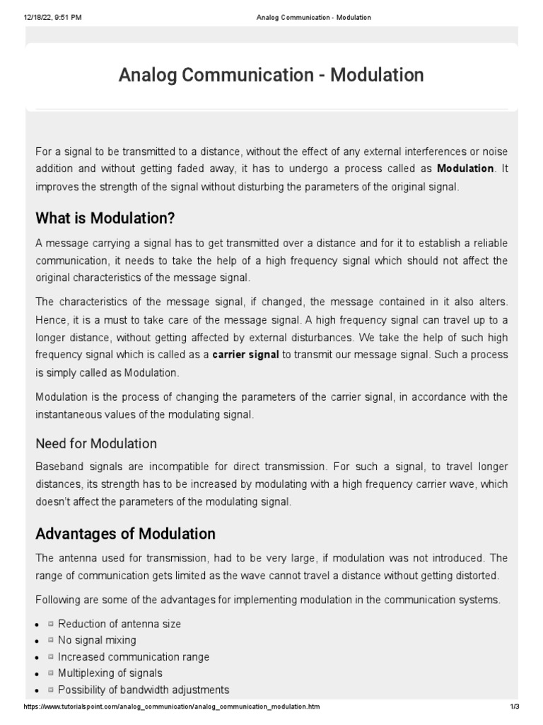 Analog Communication - Modulation | PDF | Modulation | Electrical ...