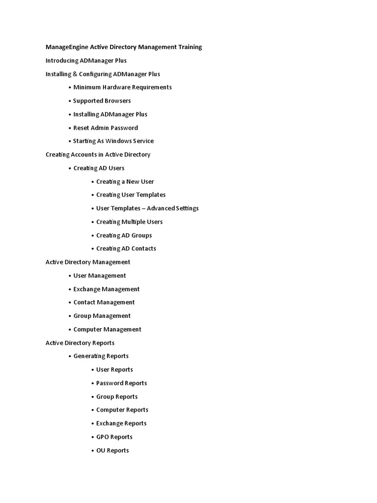 ManageEngine Active Directory Management Training | PDF