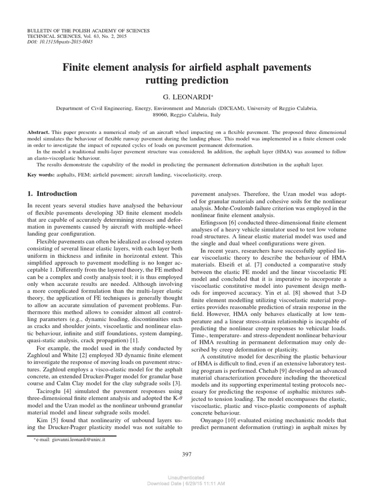 Finite Element Analysis For Airfield Asphalt Pavements | PDF | Viscoelasticity | Stress (Mechanics)