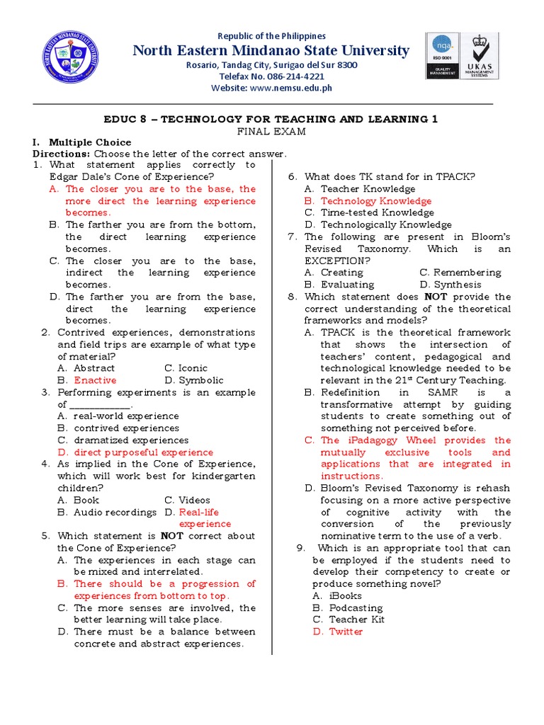 Educ 8 - Finals (Answer Key) | PDF