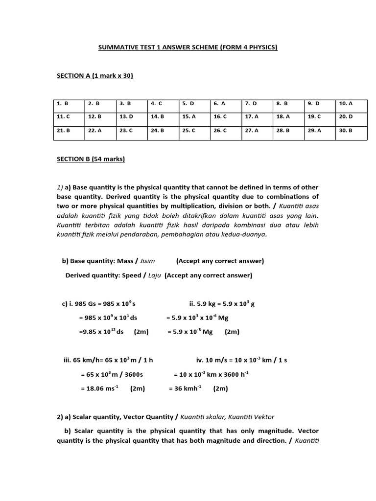 Physics Answer Scheme | PDF | Euclidean Vector | Velocity
