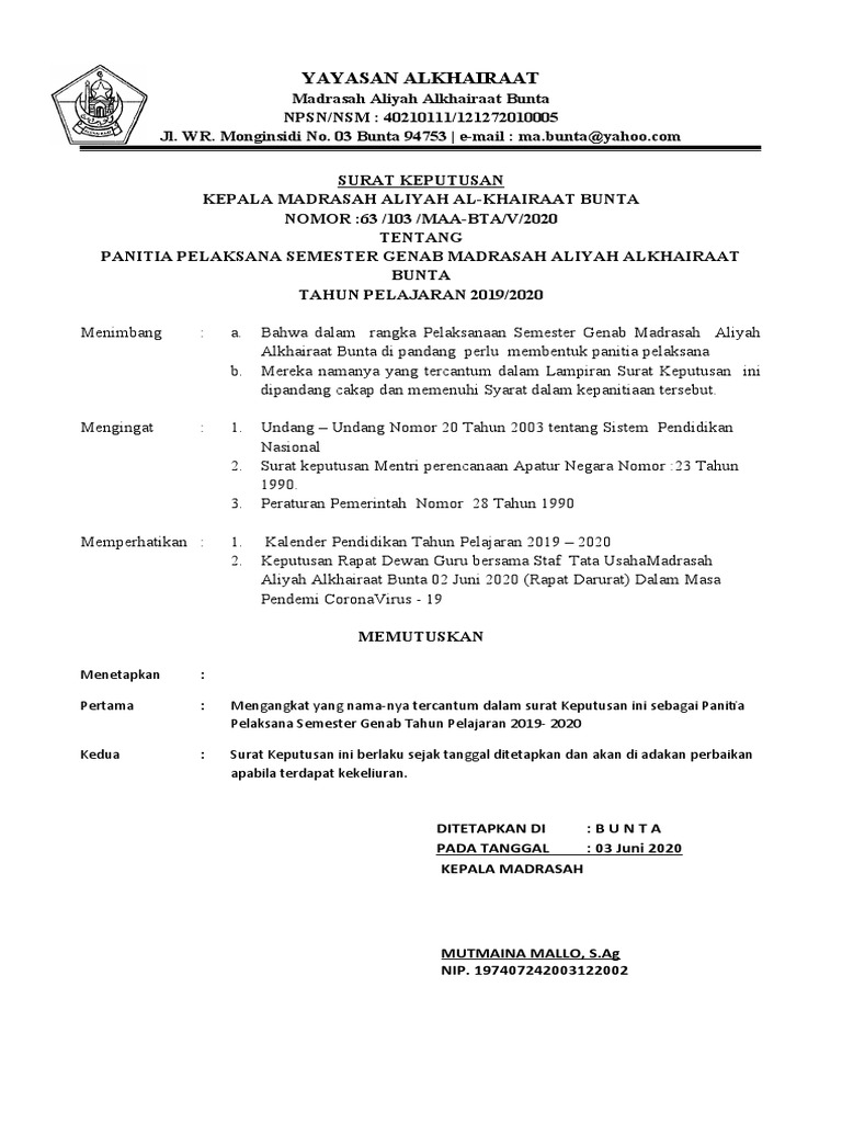 Surat Keputusan 2020 2021 | PDF