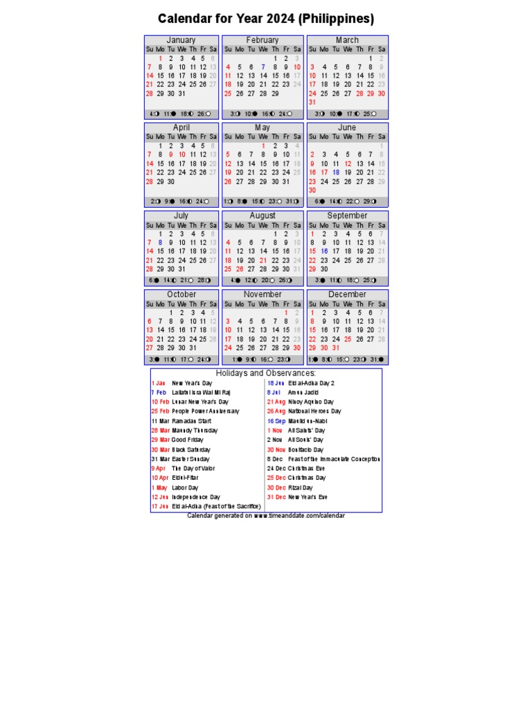 Year 2024 Calendar - Philippines | PDF | Liturgical Calendar | Public ...