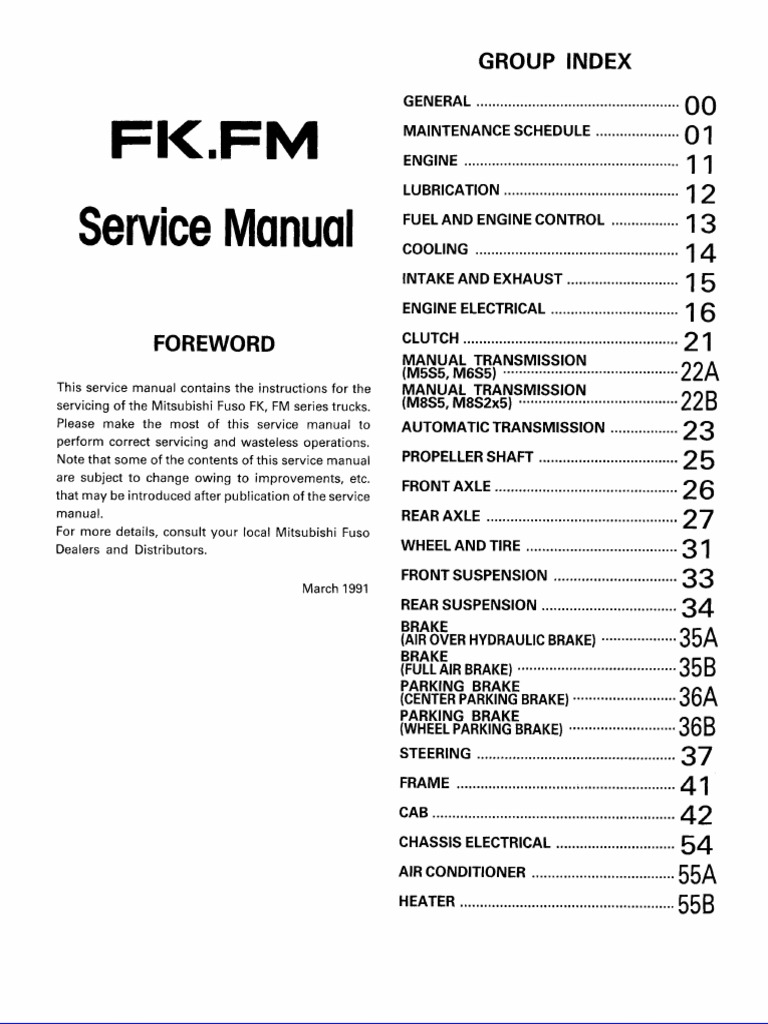 Mitsubishi Fuso 1992 95 FKFM Service Manual | PDF