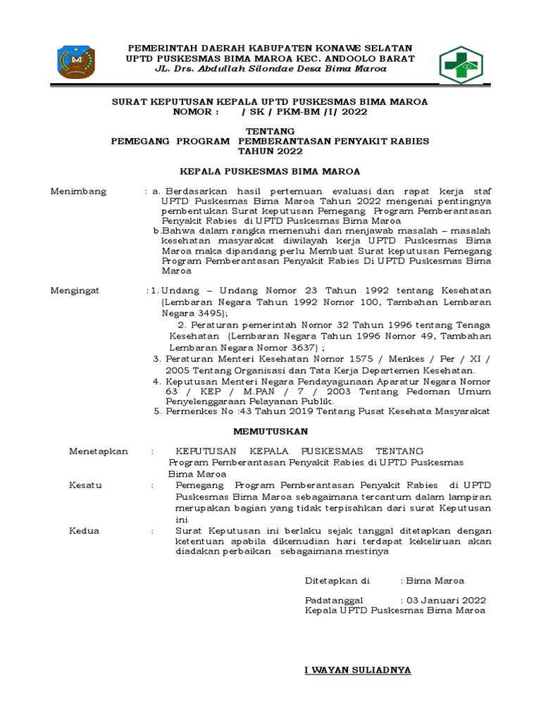 SK PEMEGANG PROGRAMER P2 Rabies | PDF