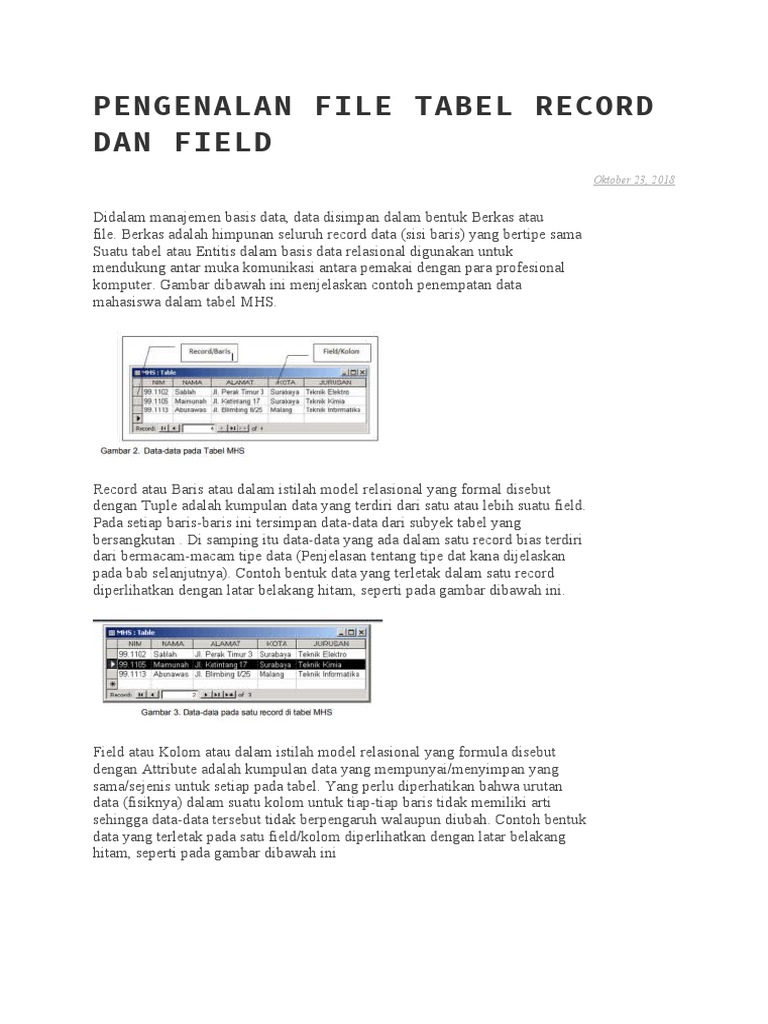 Pengenalan File Tabel Record Dan | PDF | Metode & Bahan Ajar