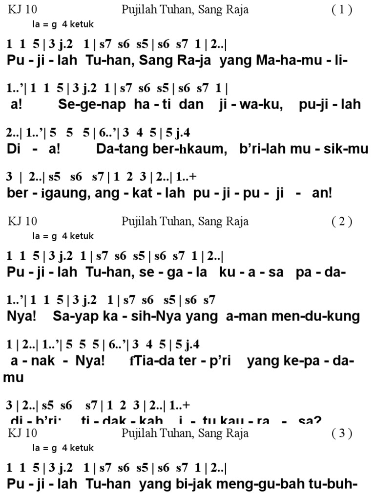 KJ 10 Pujilah Tuhan, Sang Raja | PDF