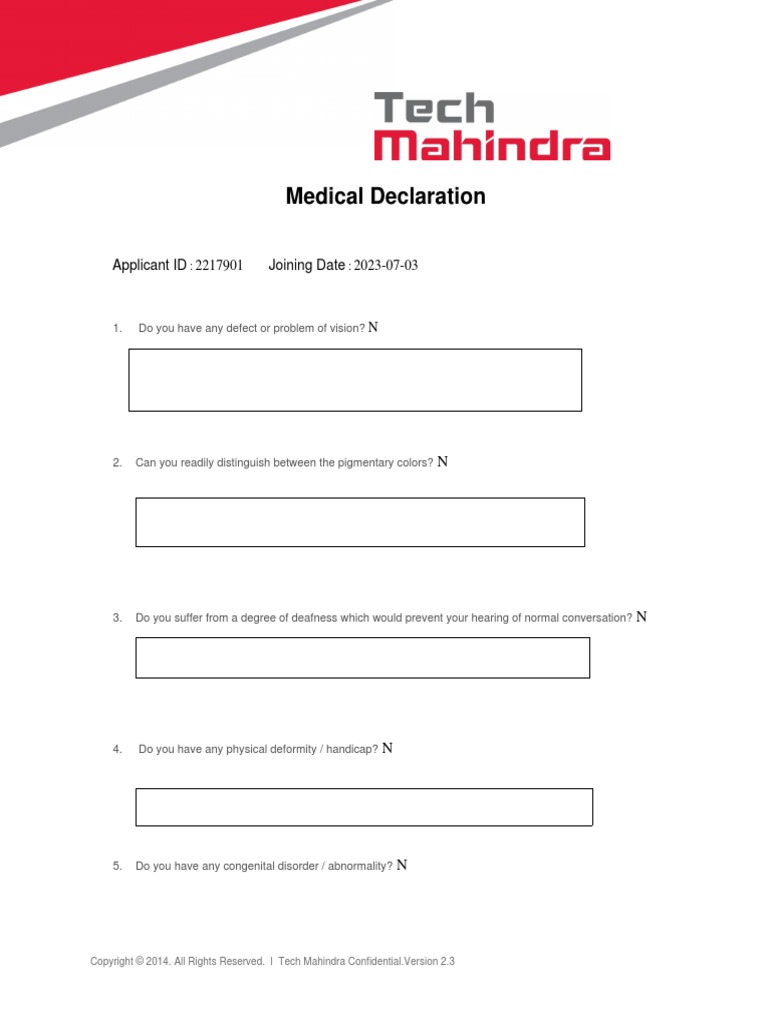 Medical Declaration Form 2217901 | PDF