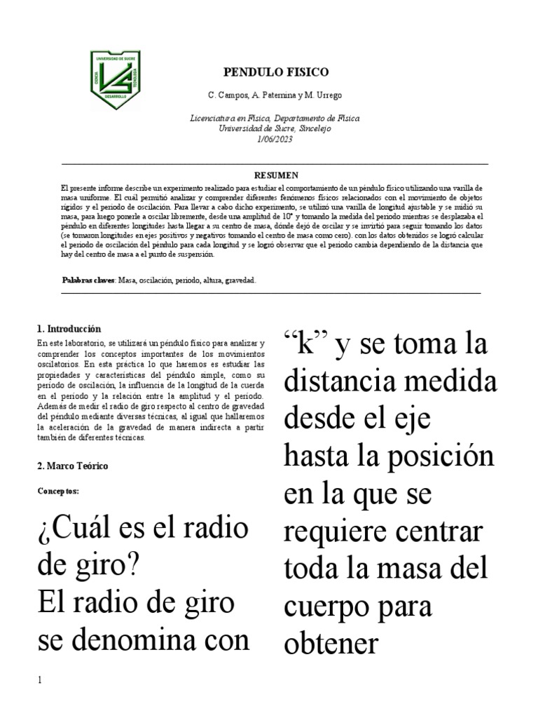 PENDULO FISICO. (2) | PDF