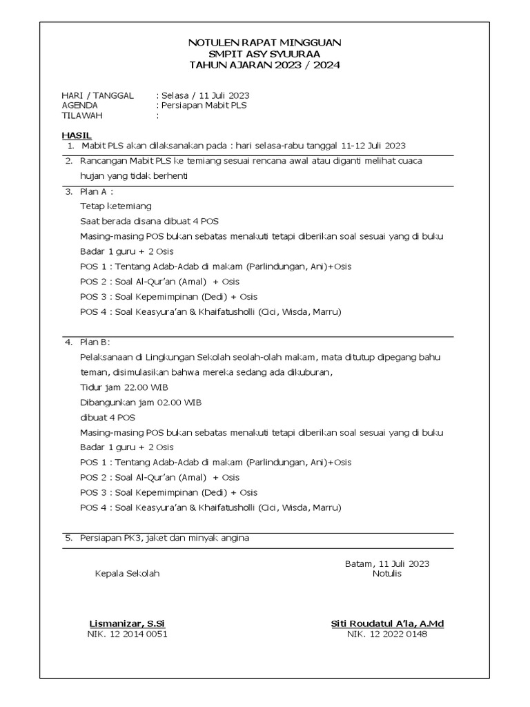 Notulen Rapat PLS | PDF