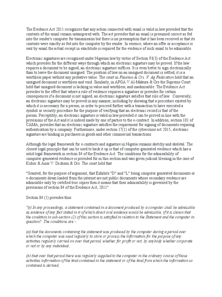 Admissibility of Electronic Signature | PDF | Relevance (Law) | Common Law