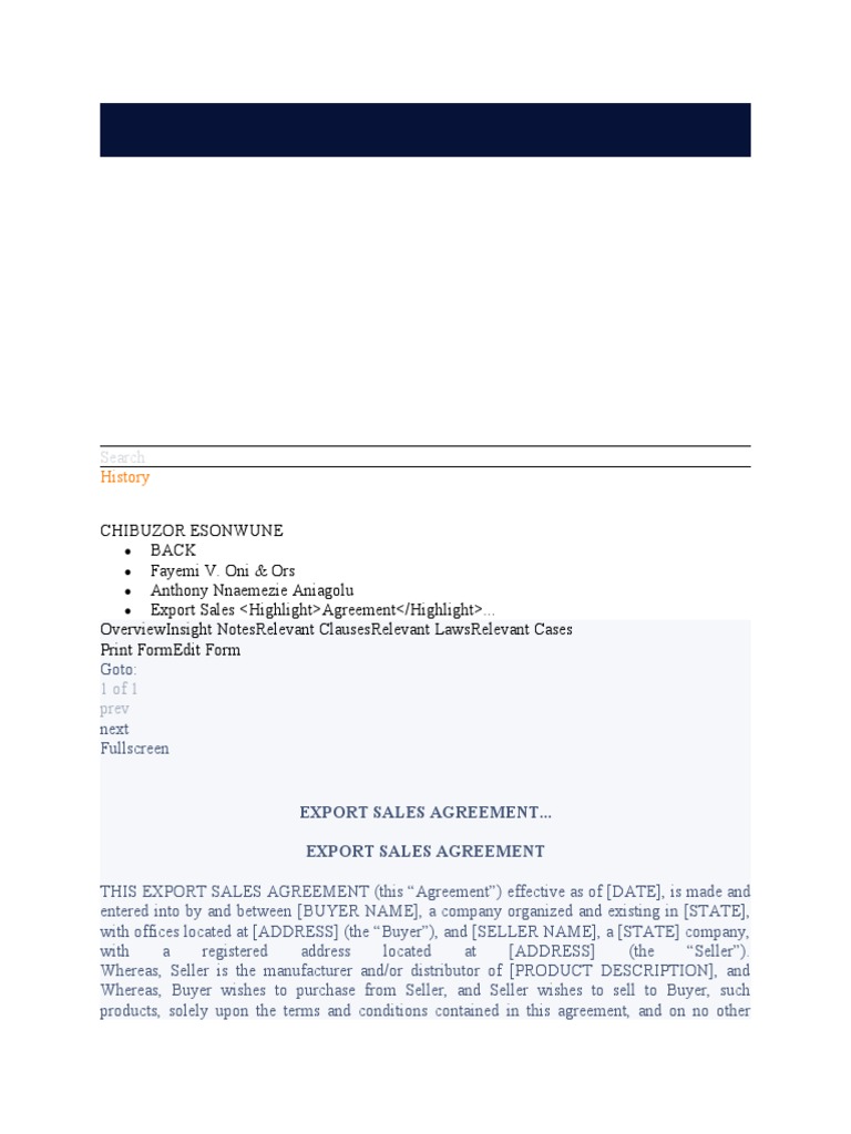 Export Sales Agreement | PDF | Indemnity | Legal Liability