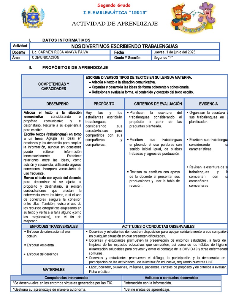 Com - 1.06 - Nos Divertimos Escribendo Trabalenguas | PDF | Aprendizaje ...