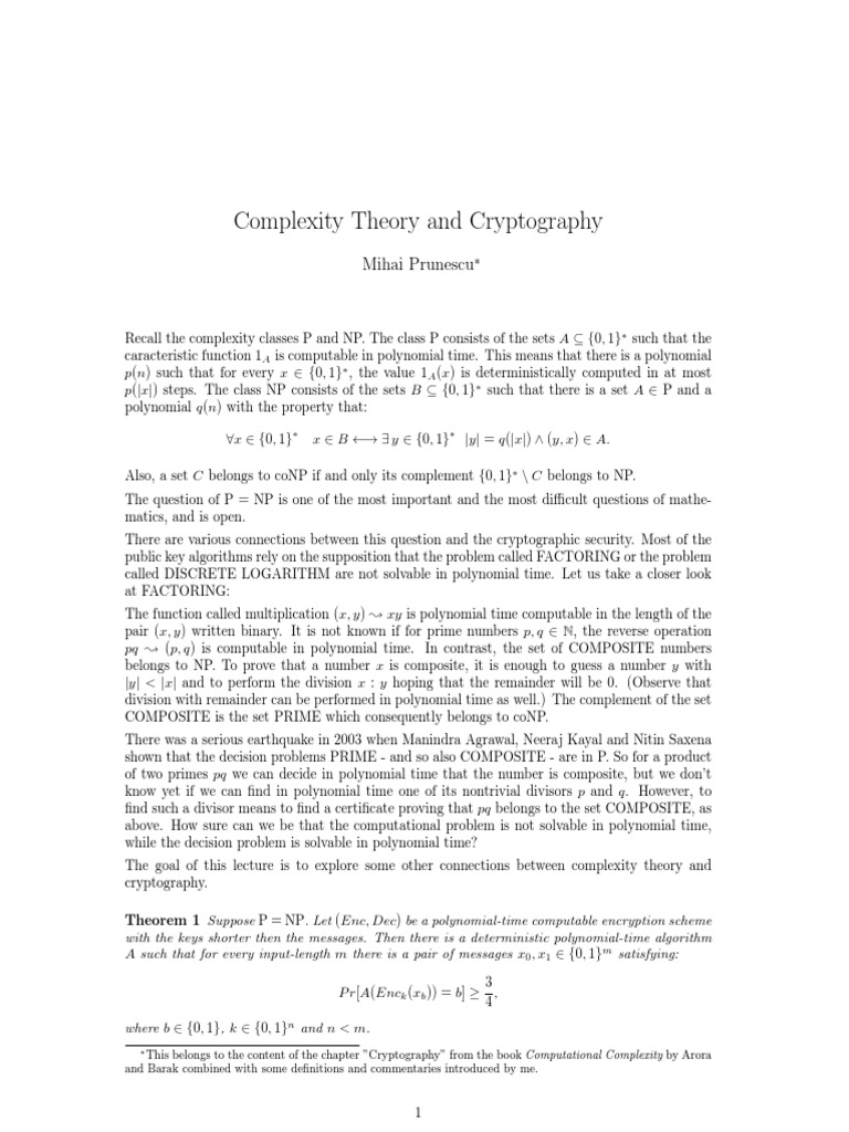 Complexity Theory And Cryptography Pdf Time Complexity Computational Complexity Theory
