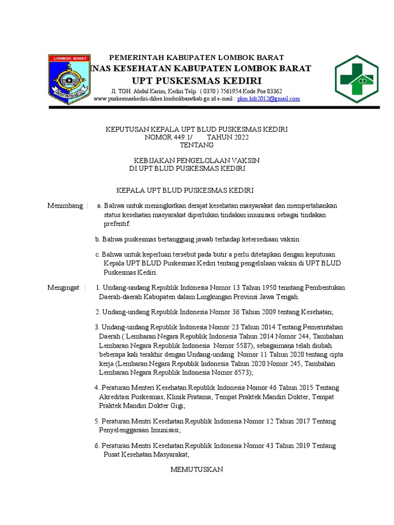 SK Kebijakan Pengelolaan Vaksin | PDF
